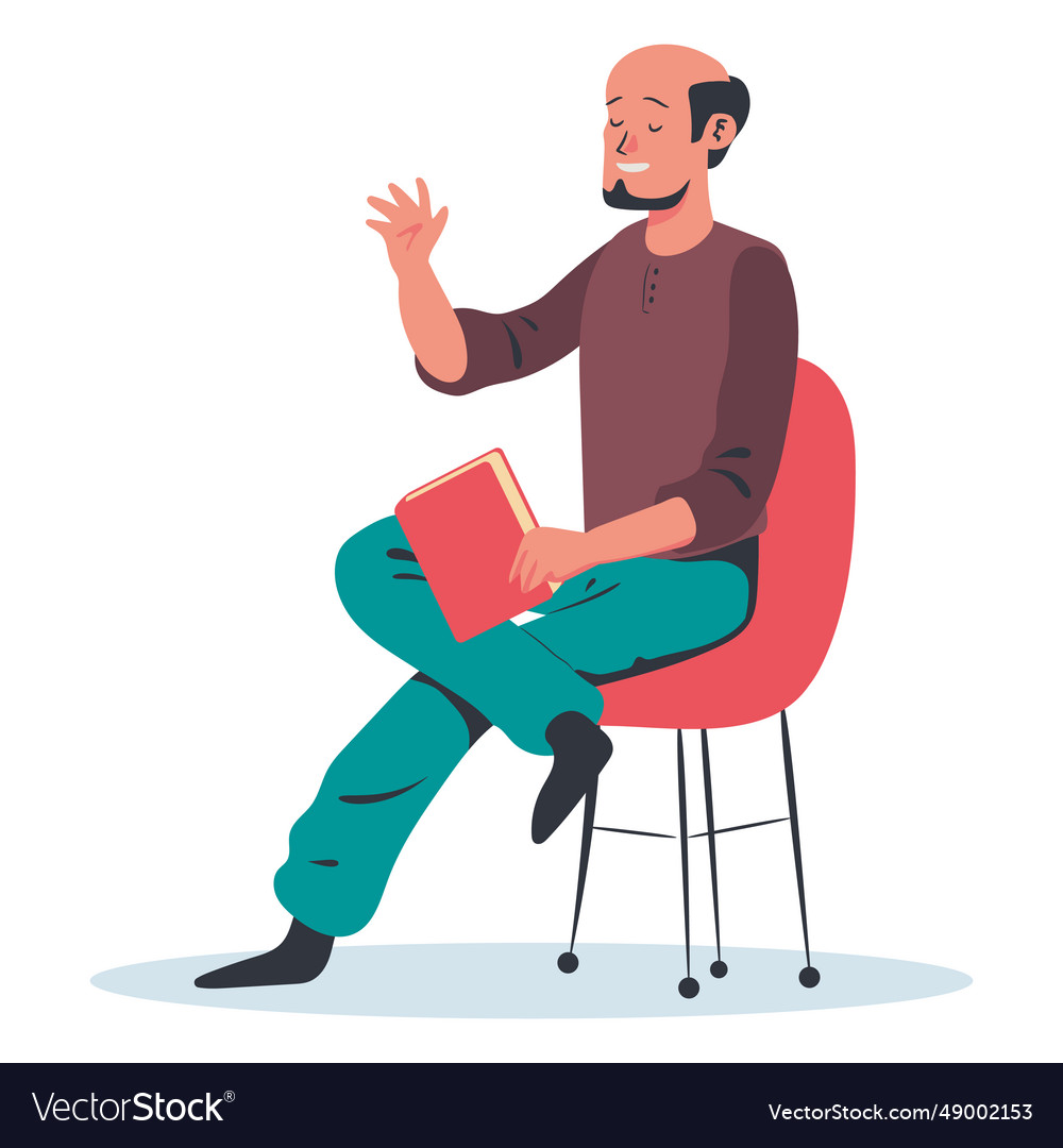 Sitting man talking character Royalty Free Vector Image