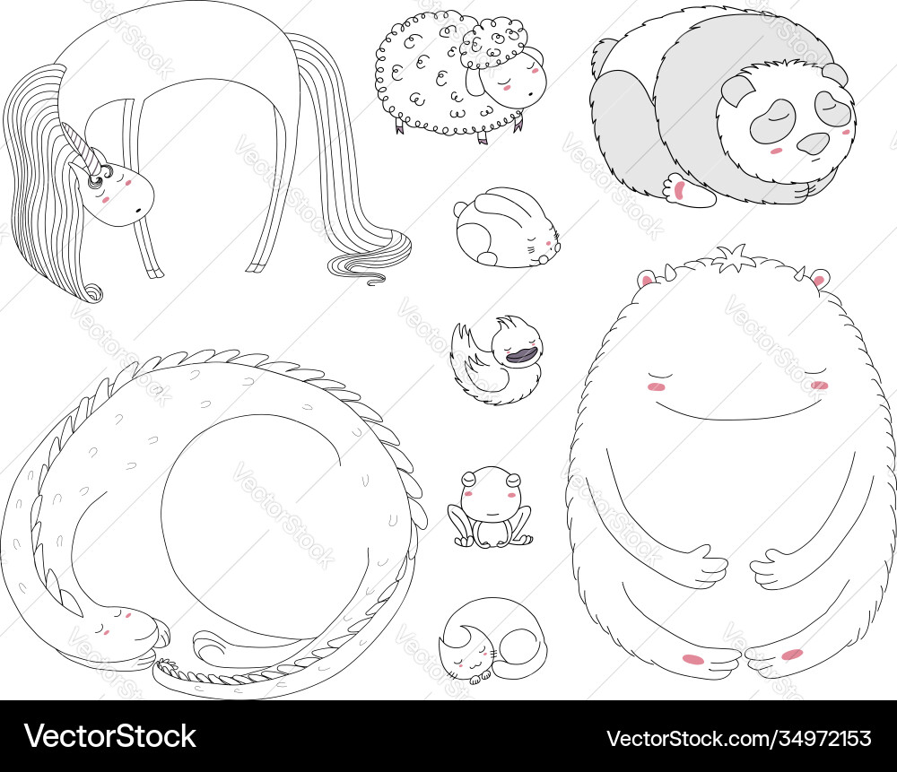 Sleeping animals set Royalty Free Vector Image