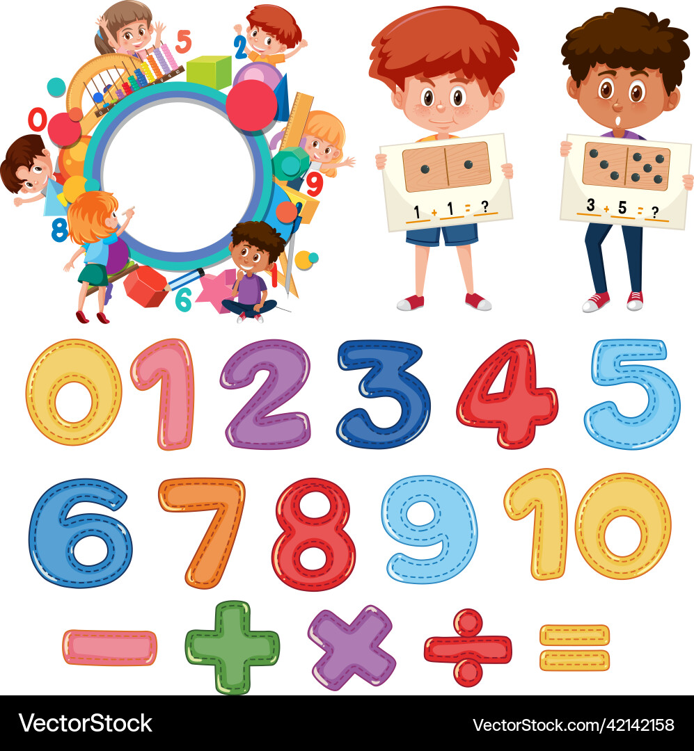 Counting number 0 to 9 and math symbols Royalty Free Vector