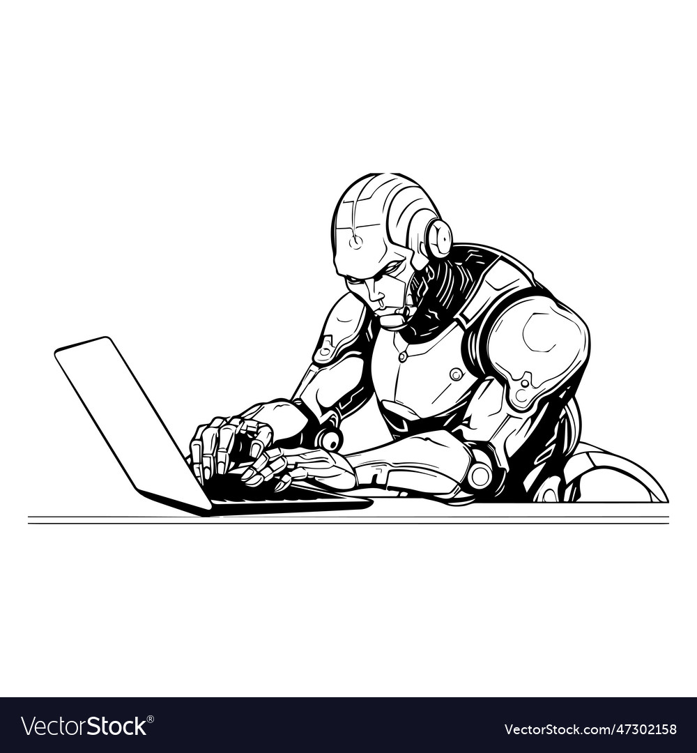 Focused Cyborg Immersed In Coding Royalty Free Vector Image