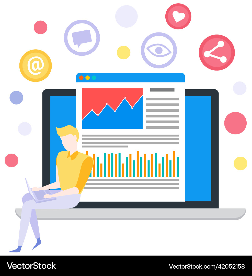 Male analyst analysing diagrams and bar chart Vector Image