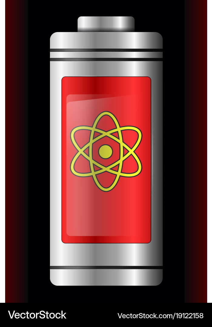 Red metal with glass battery atom symbol Vector Image