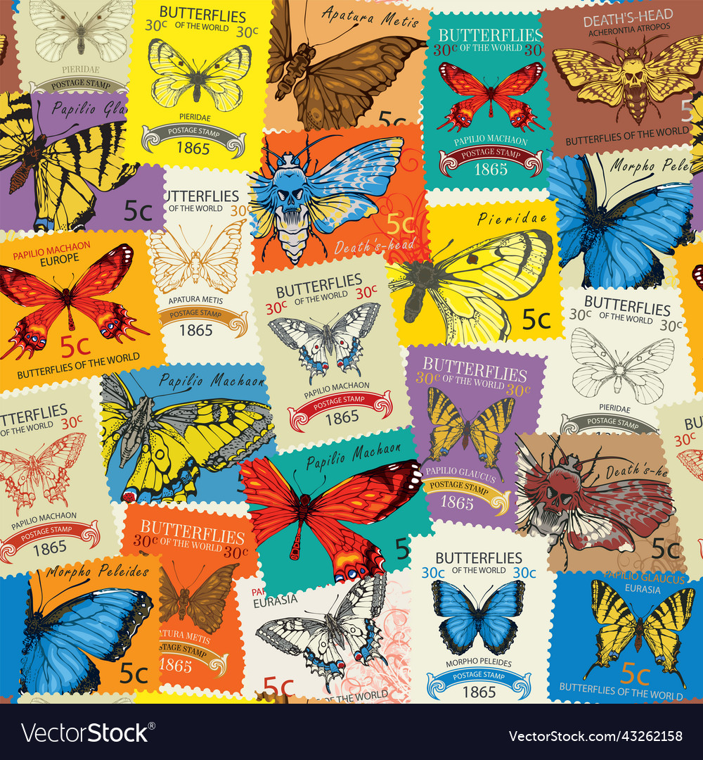 Seamless pattern with postage stamps Royalty Free Vector