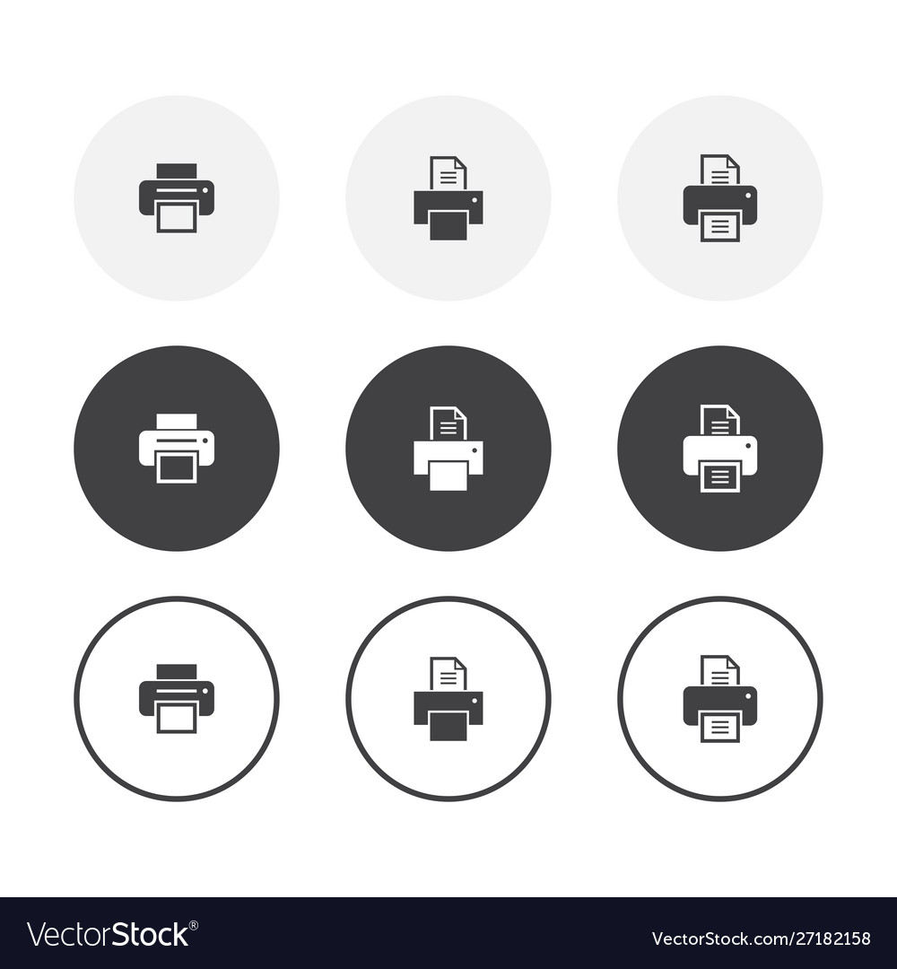 Set 3 simple design printer icons rounded Vector Image