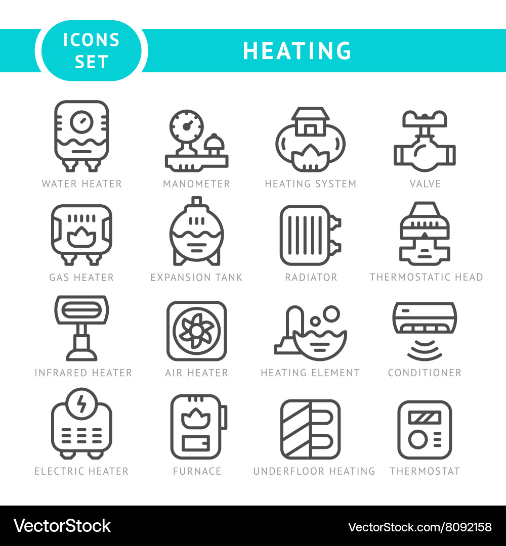 Set outline icons of heating Royalty Free Vector Image