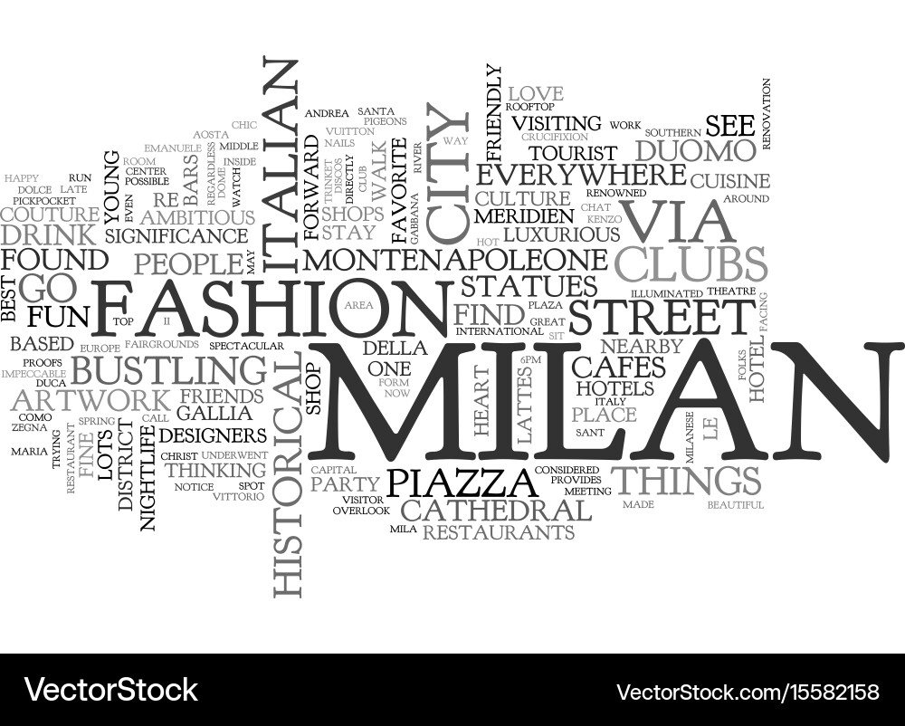 Where to go for fun in milan text word cloud Vector Image