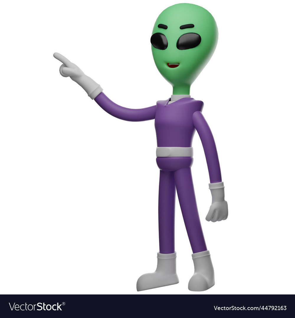 Alien cartoon 3d pointing something Royalty Free Vector