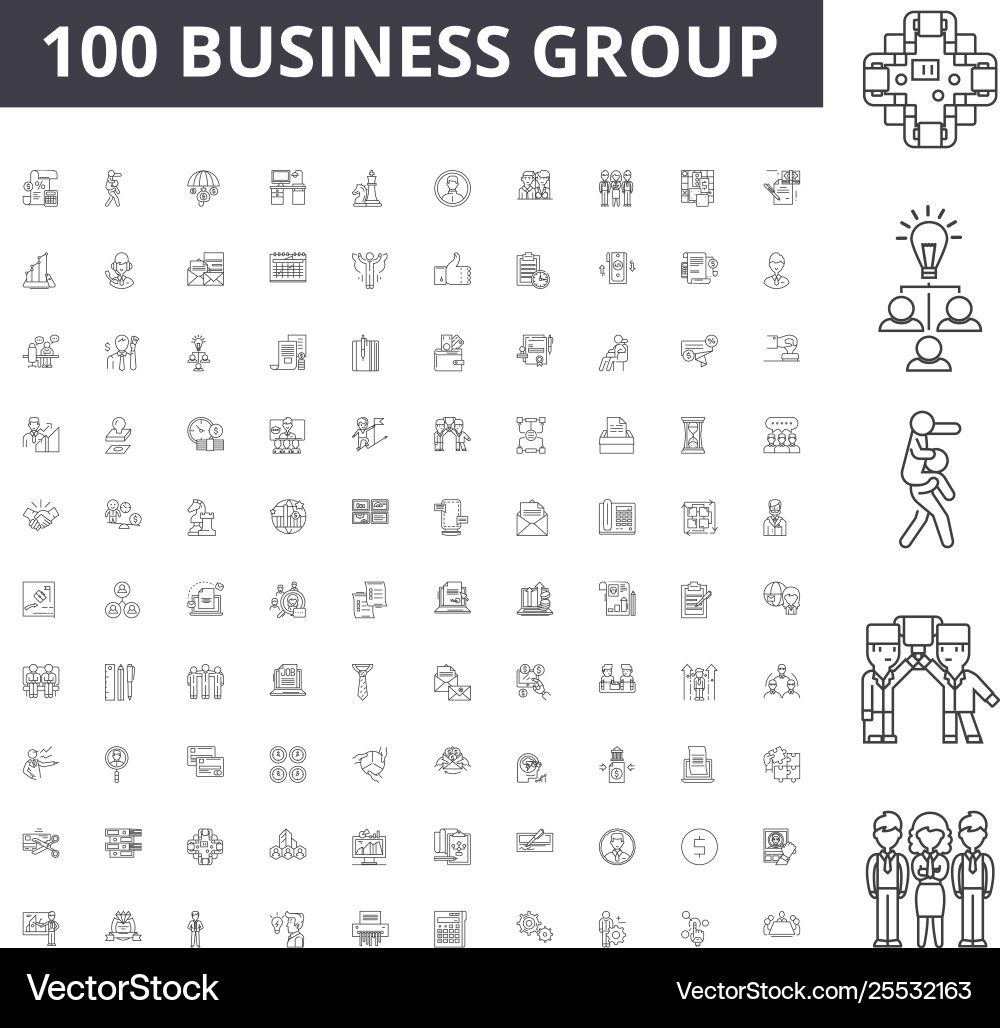 Business group line icons signs set Royalty Free Vector