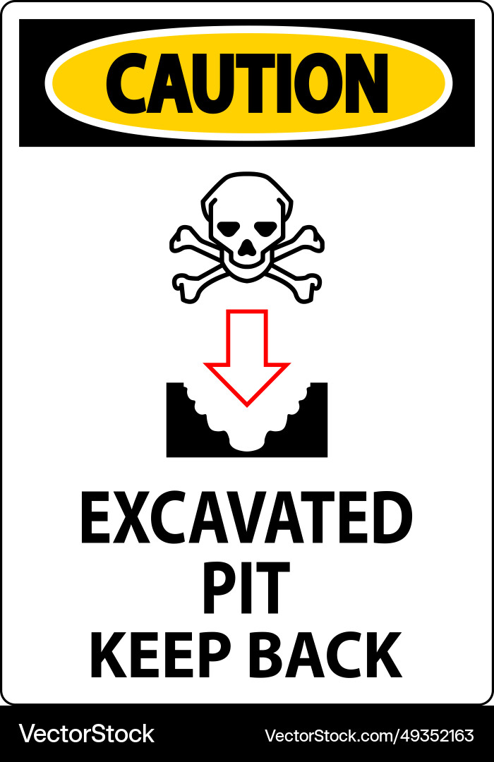 Caution excavated pit sign keep back Royalty Free Vector