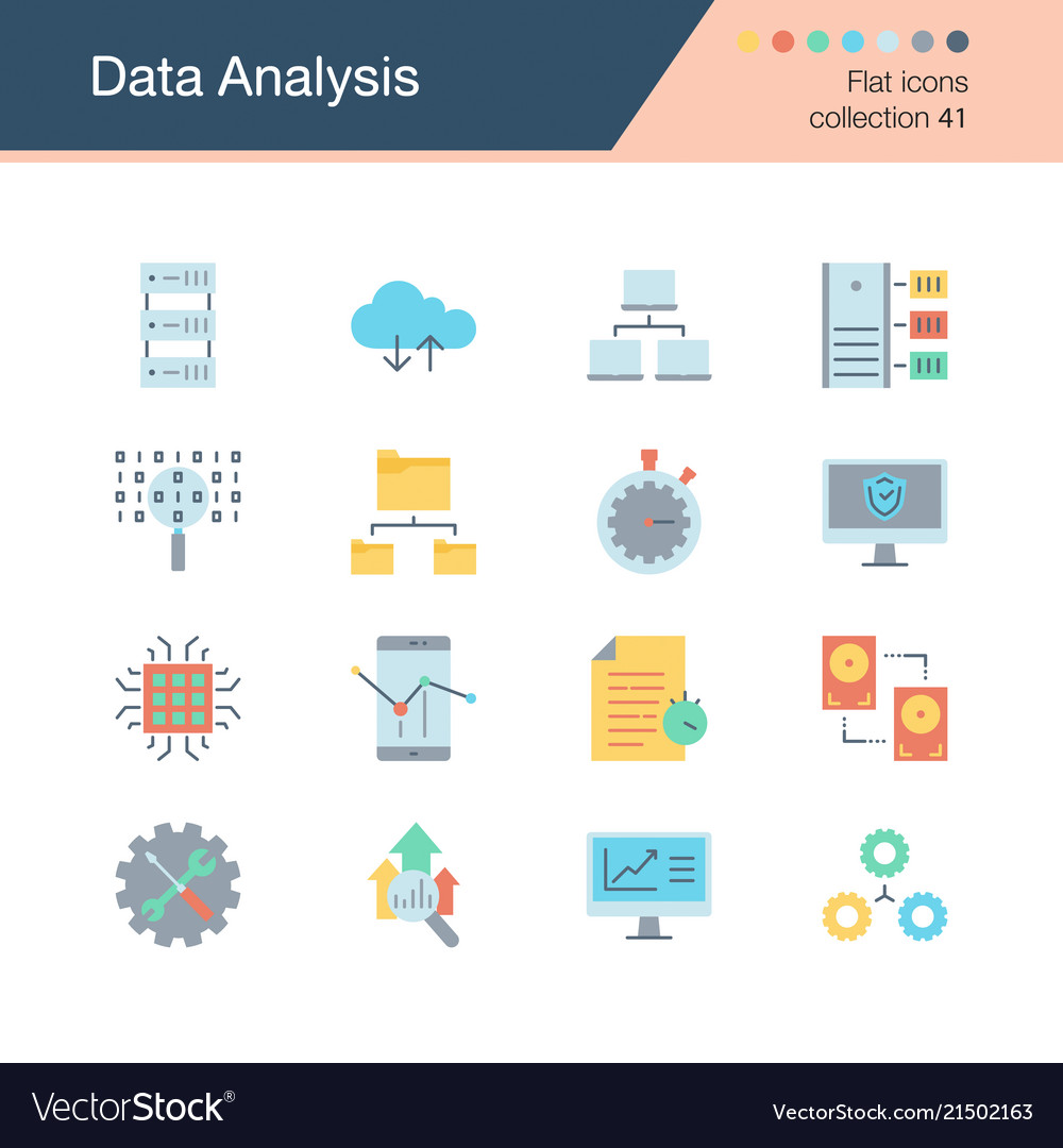 Data analysis icons flat design collection 41 Vector Image