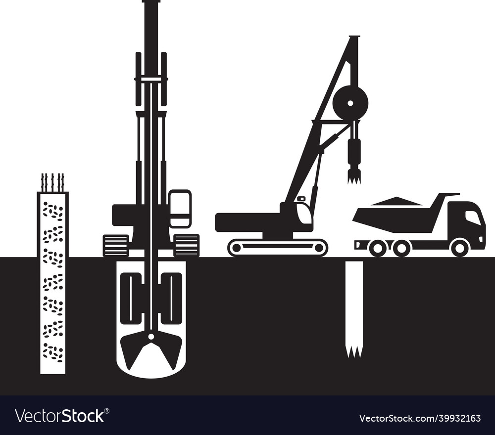 Excavators digging the foundations of a building Vector Image