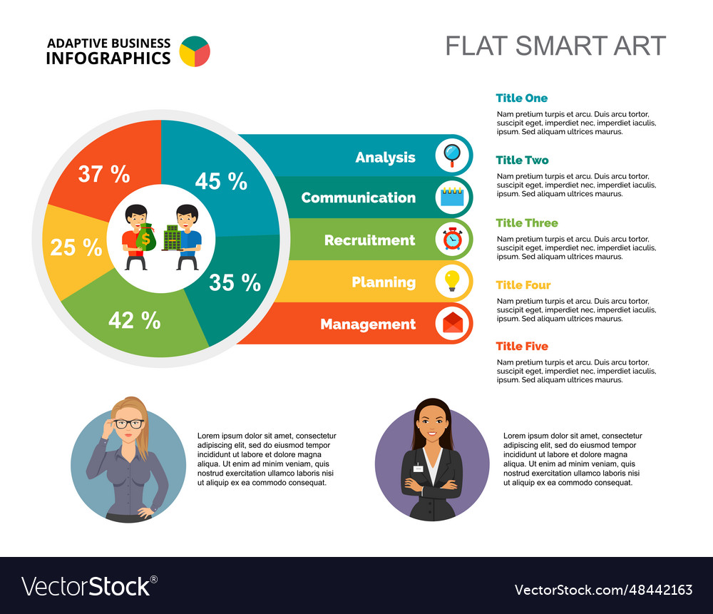 Pie chart with five elements template Royalty Free Vector