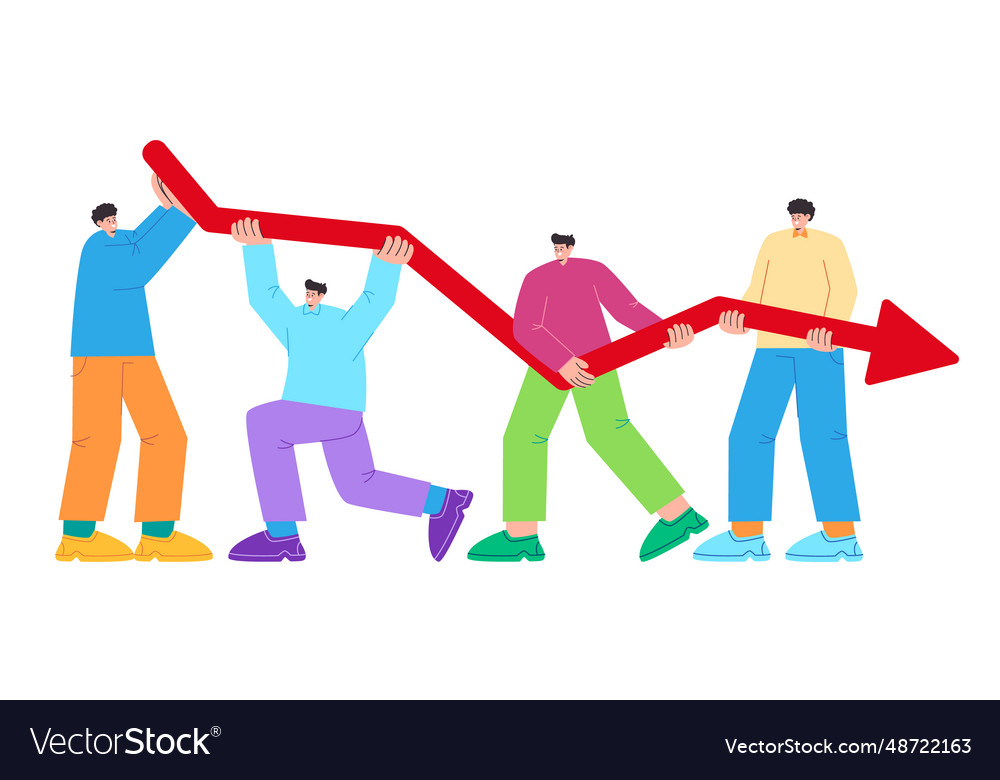 Together holding chart decrease going down arrow Vector Image