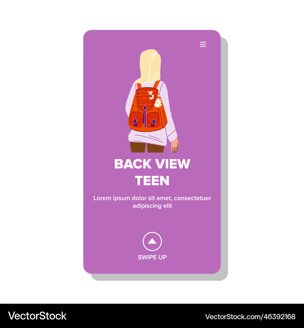 Back view teen Royalty Free Vector Image - VectorStock