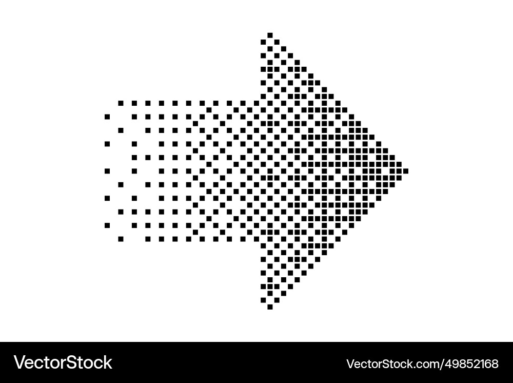 Black fading halftone right arrow in pixel art Vector Image