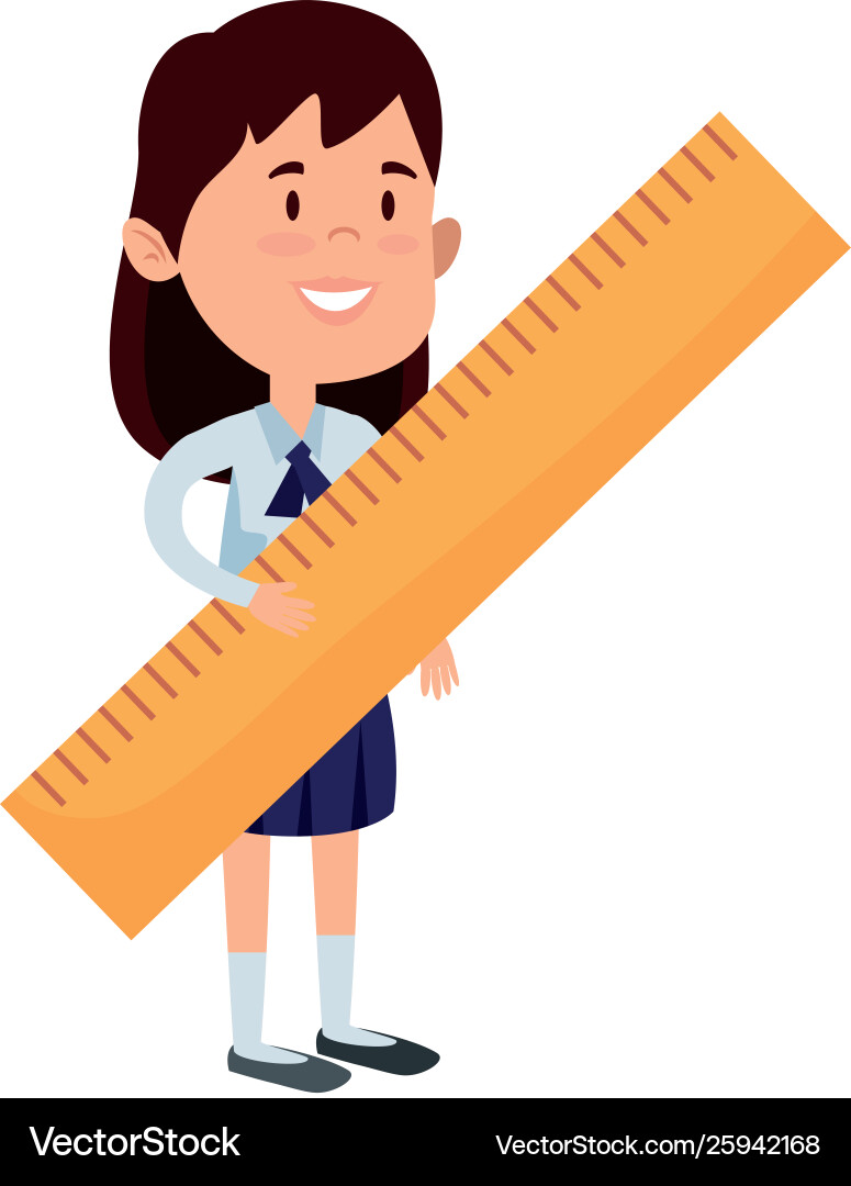 Happy student girl with rule supply Royalty Free Vector