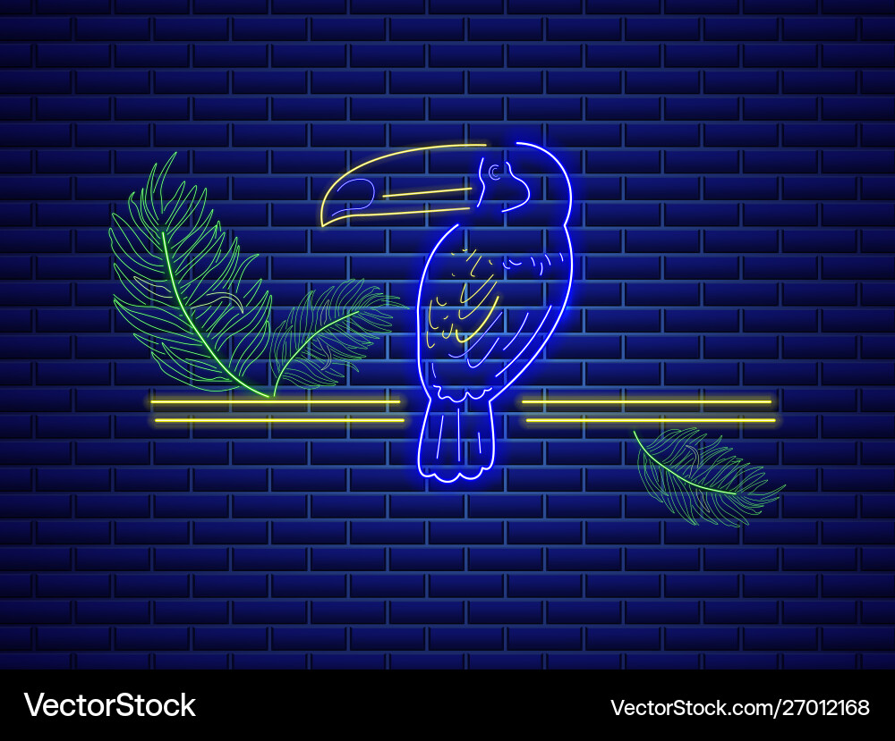 Parrot neon glowing shiny colorful bird decor Vector Image