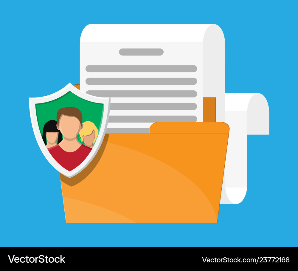 Personal yellow folder with document paper roll Vector Image