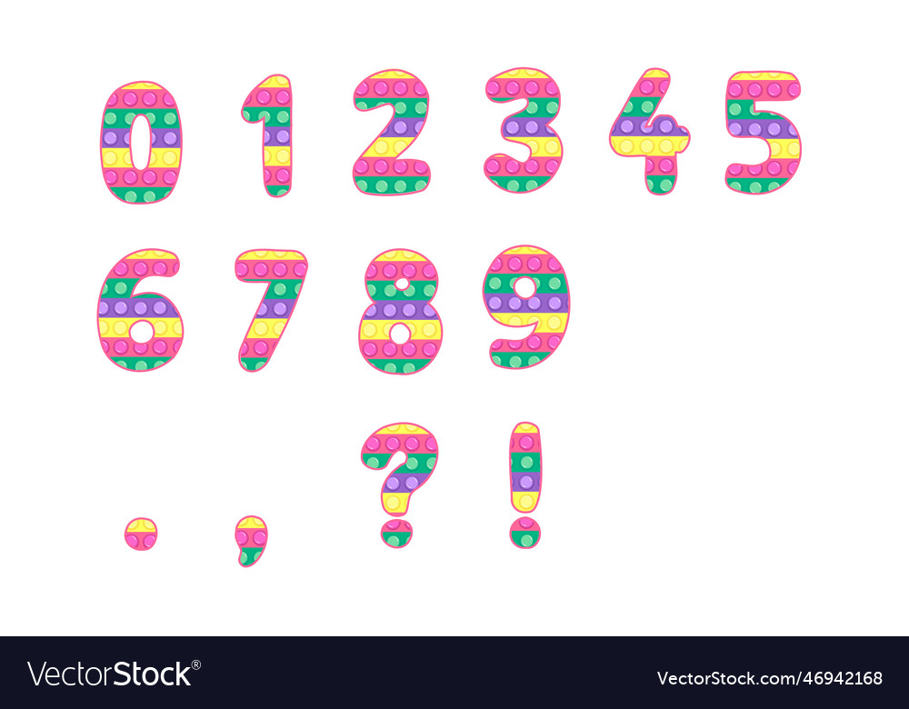 Pop it fidget toy style numbers and symbolst pink Vector Image