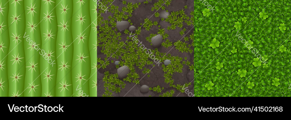 Textures of ground with grass clover and cactus Vector Image