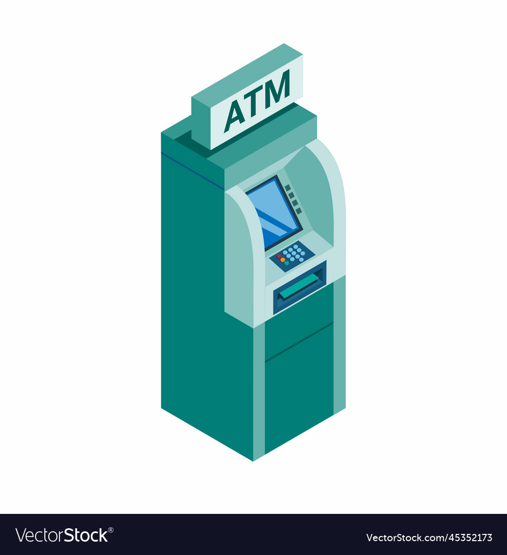 Atm machine isometric Royalty Free Vector Image