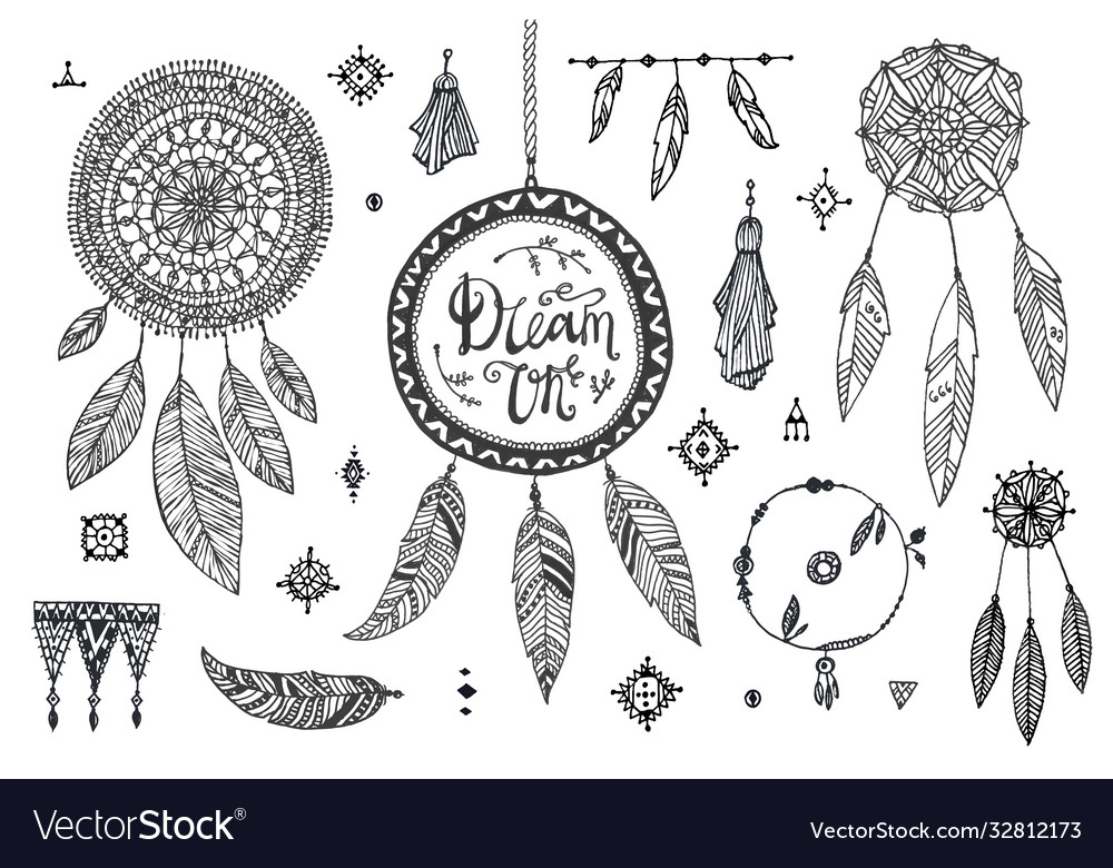 Boho decor set collection hand drawn Royalty Free Vector