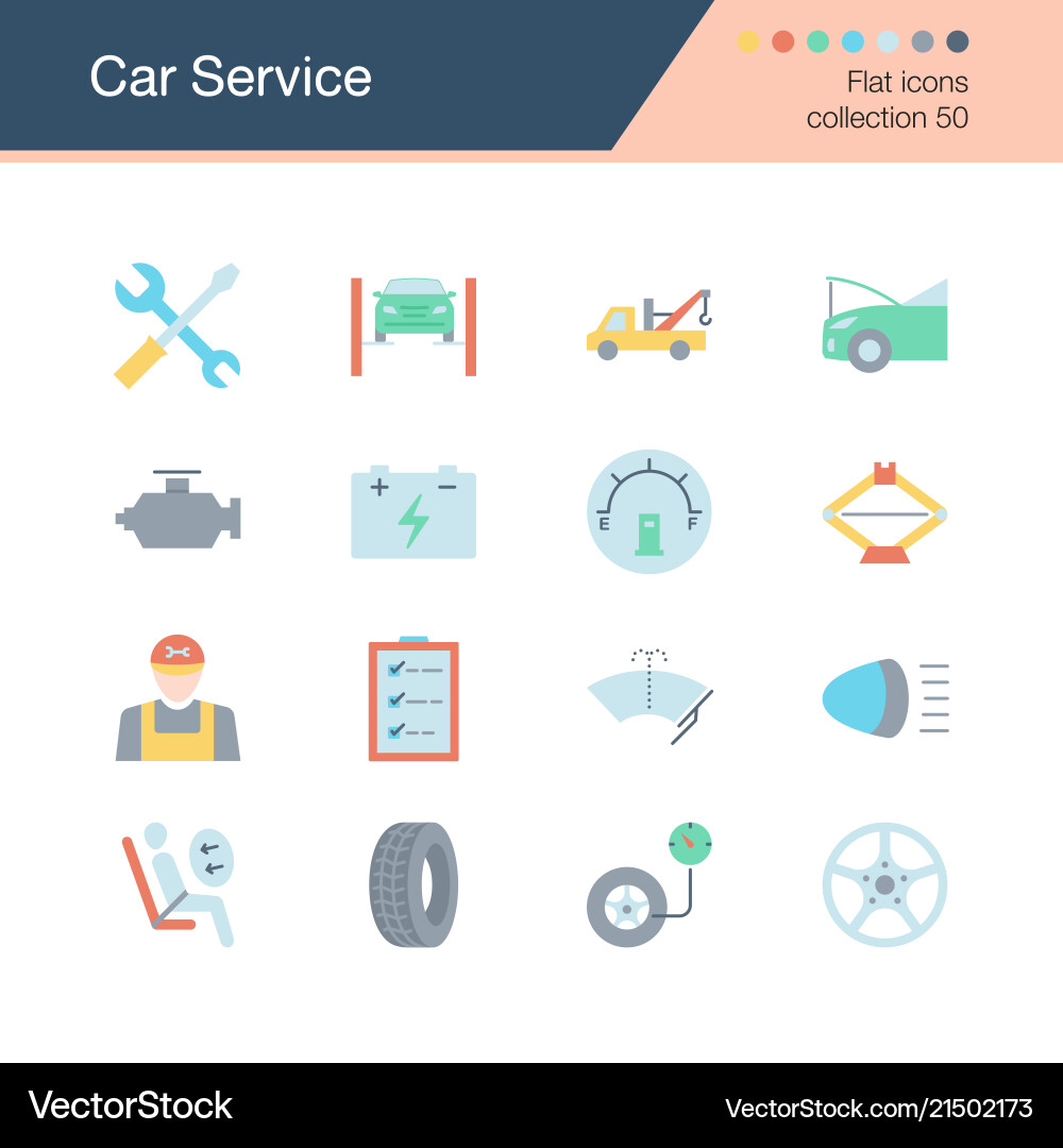 Car service icons flat design collection 50 for Vector Image