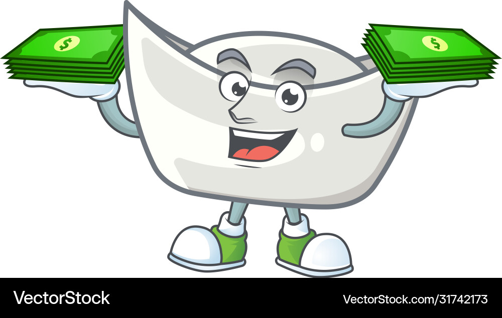Happy rich chinese silver ingot character Vector Image
