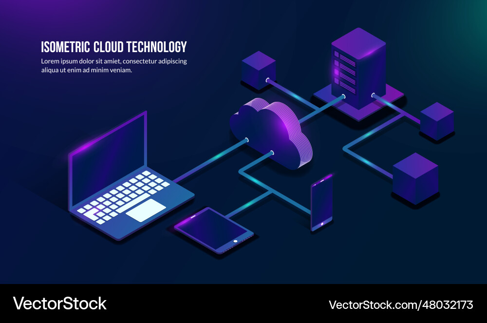 Isometric cloud storage technology Royalty Free Vector Image
