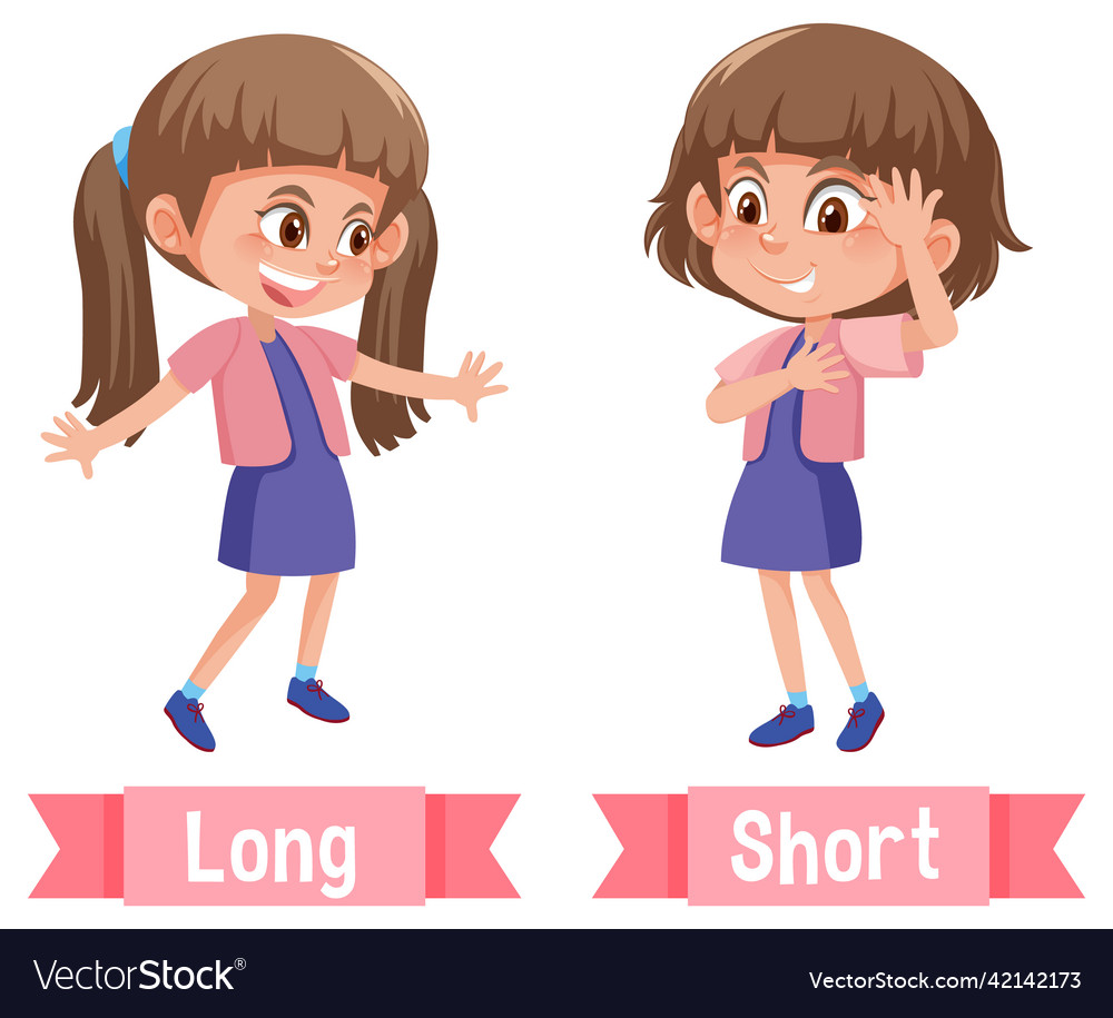Opposite english words long and short Royalty Free Vector