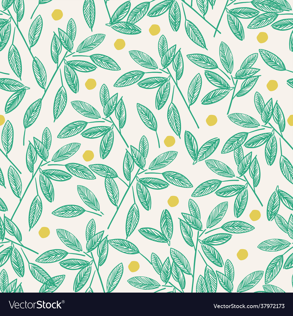 Pen drawing leaf branch seamless pattern Vector Image