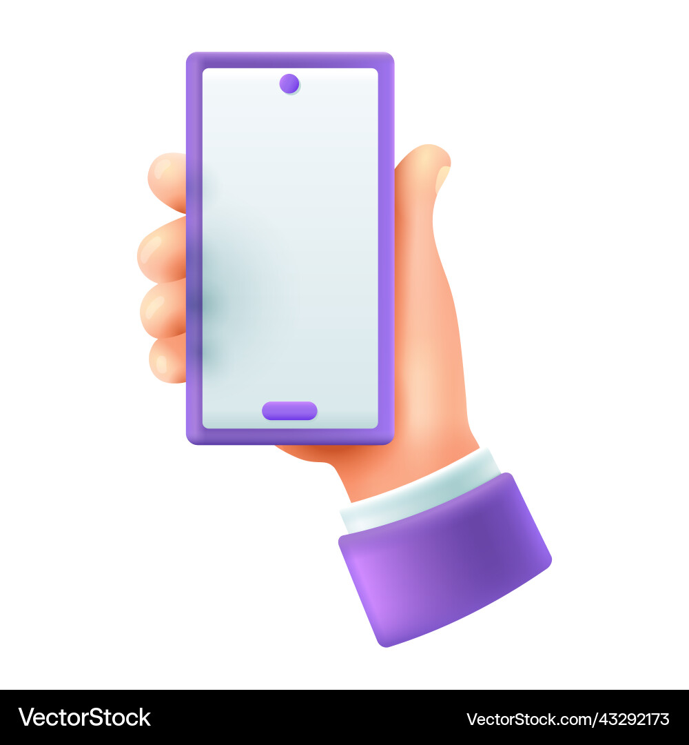 Phone in human hand 3d cartoon style icon Vector Image