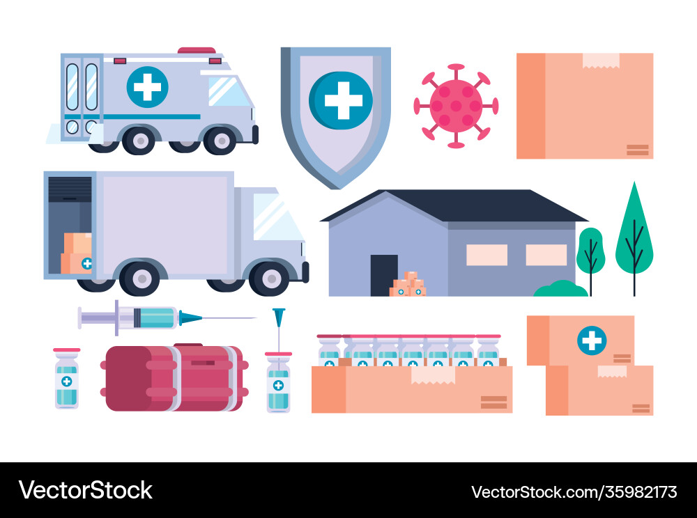 Vaccine distribution logistics theme with bundle Vector Image