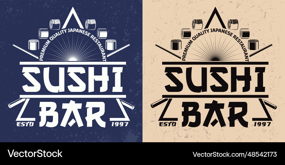 Vintage sushi bar logo or emblem design Royalty Free Vector