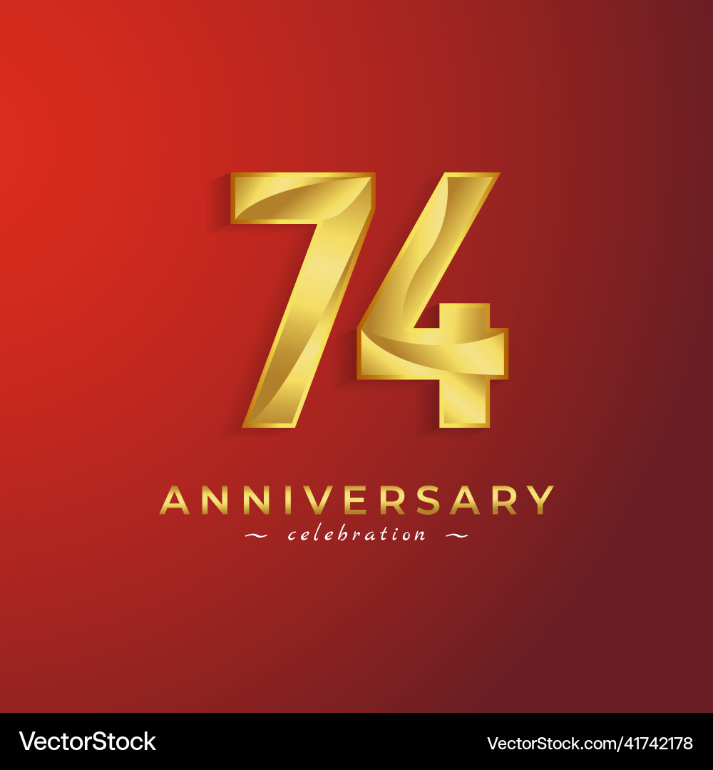 74 year anniversary celebration with golden shiny Vector Image