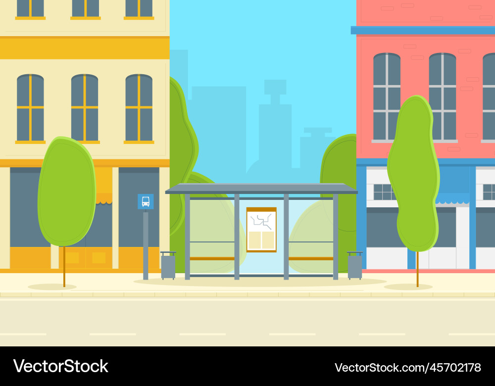 Cartoon color city bus stop Royalty Free Vector Image