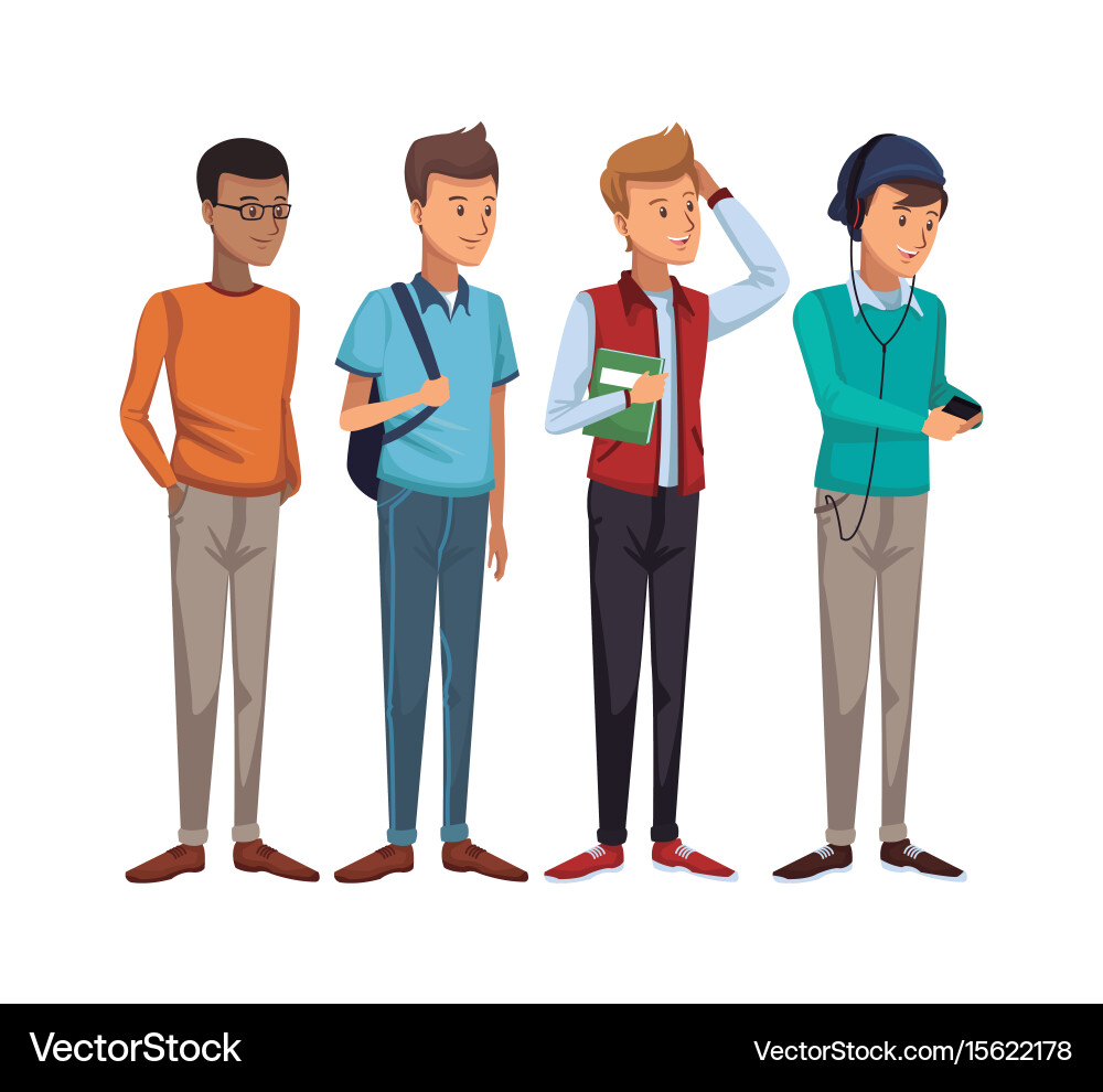 Colorful set group of boy students standing Vector Image