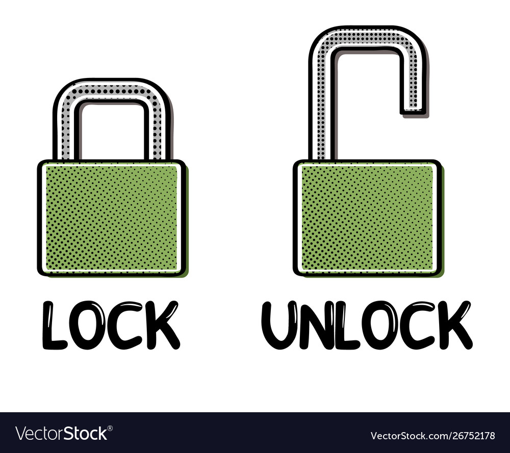 Comic open and closed lock Royalty Free Vector Image