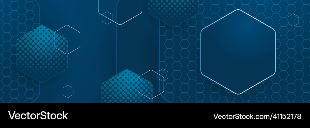 Hexagon dark blue abstract geometric wide banner Vector Image