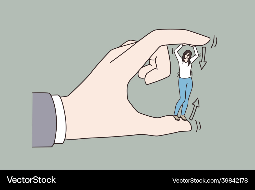 Huge hand hold small employee show power Vector Image