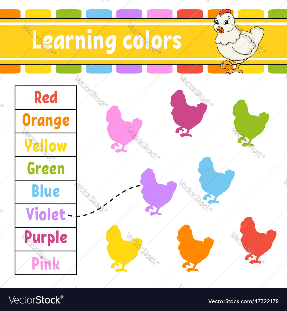Learning colors education developing worksheet Vector Image
