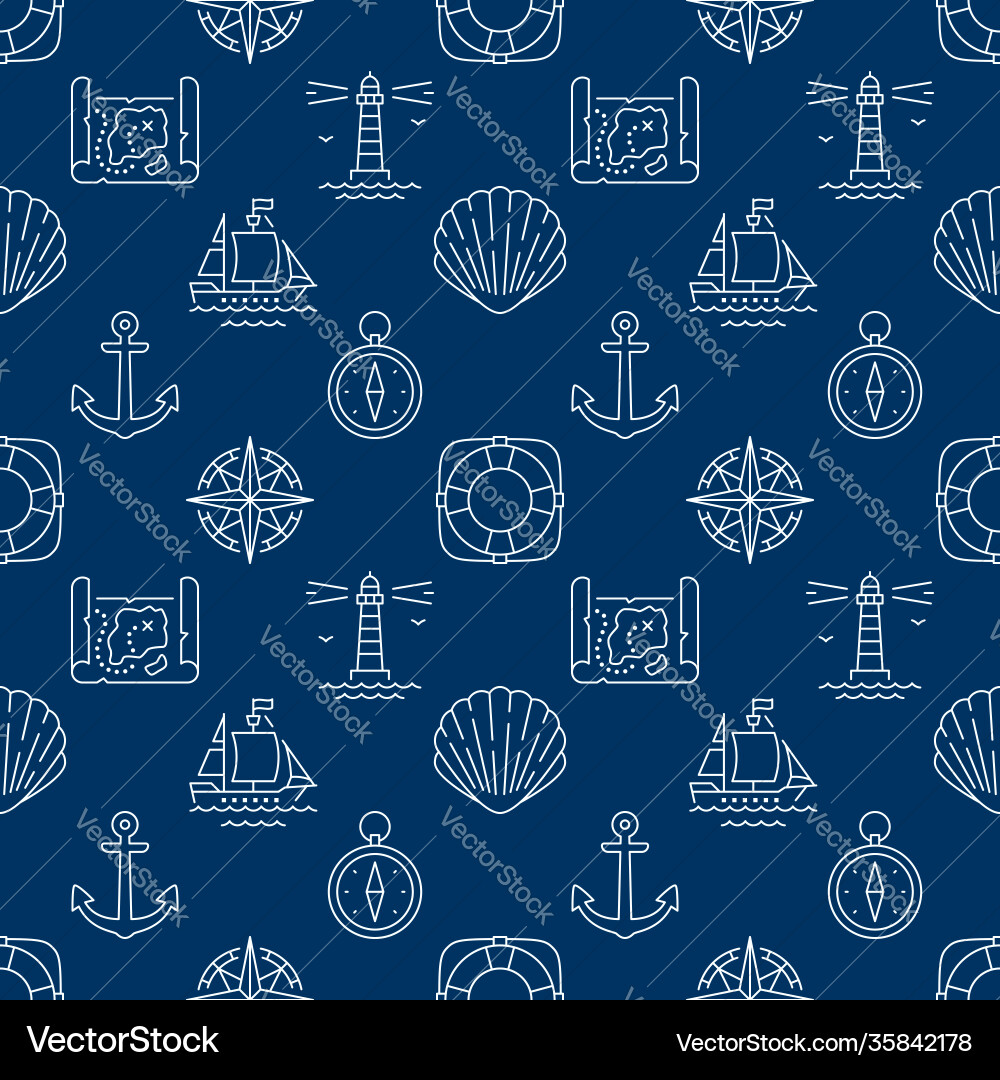 Marine dark blue seamless pattern Royalty Free Vector Image