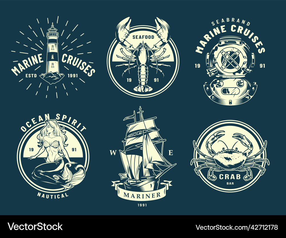 Vintage marine and sea labels Royalty Free Vector Image