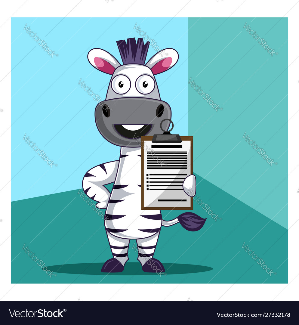 Zebra with schedule on white background Royalty Free Vector