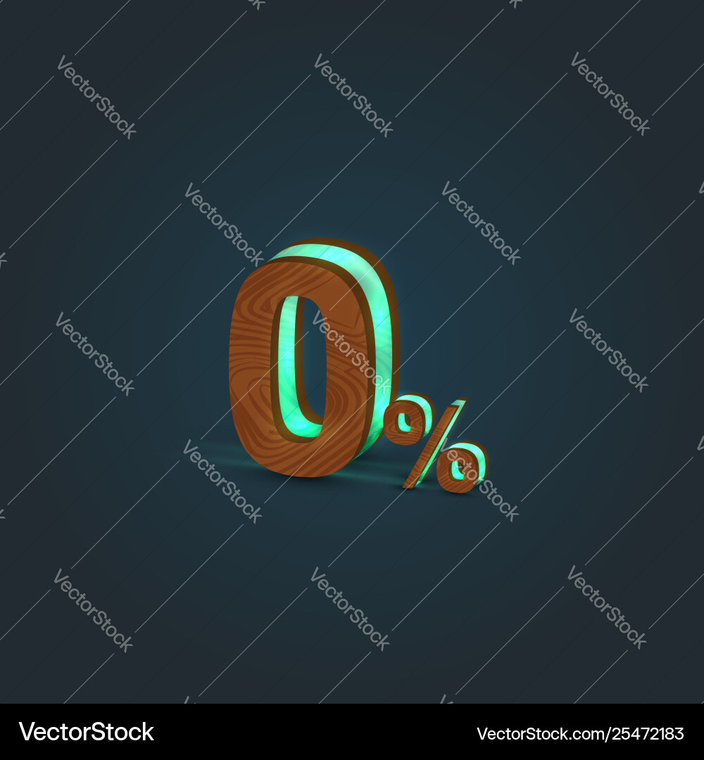 0 - realistic a word made wood and glowing Vector Image