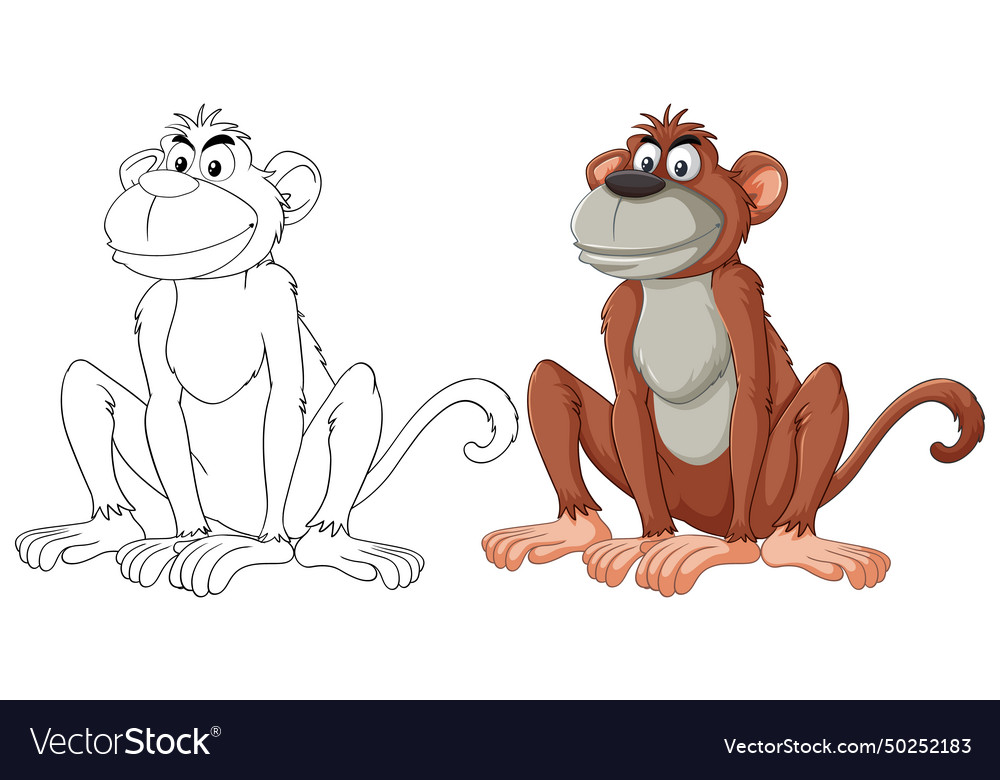 A monkey outlined and colored Royalty Free Vector Image