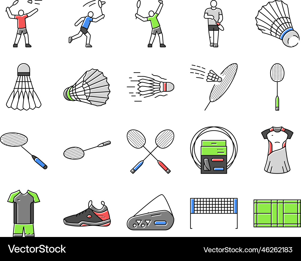 Badminton shuttlecock sport icons set Royalty Free Vector