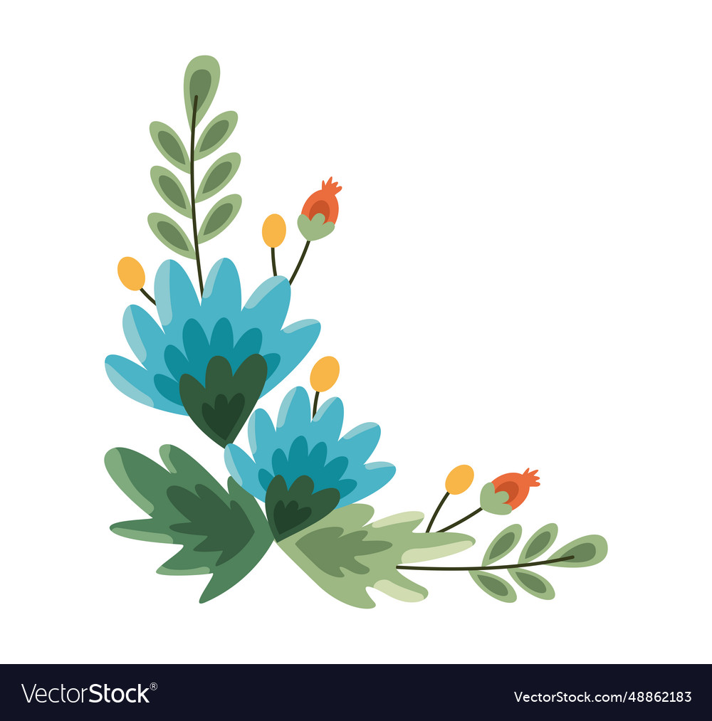 Corner frame flowers blue Royalty Free Vector Image