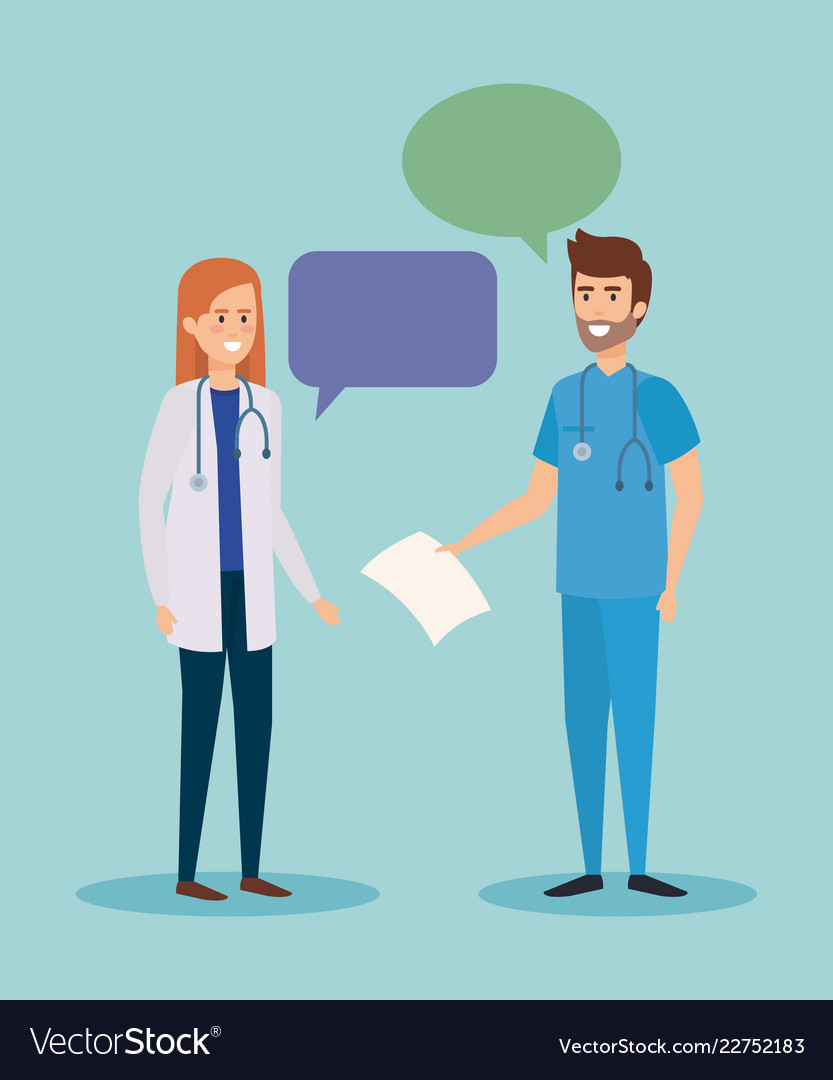 Doctors couple talking characters Royalty Free Vector Image