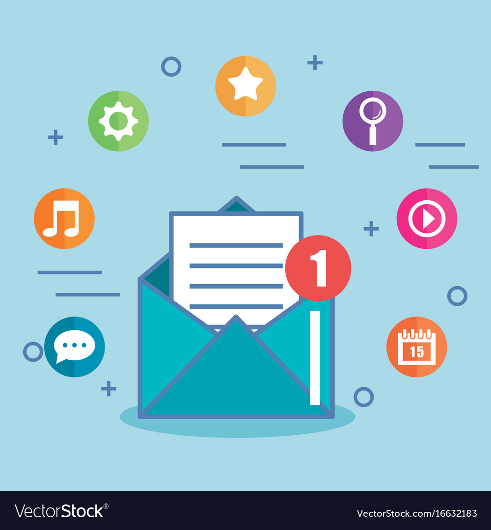 E-mail envelope marketing message and icons Vector Image